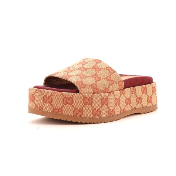 Gucci | Shoes | Gucci Womens Angelina Platform Slide Sandals Gg Canvas ...